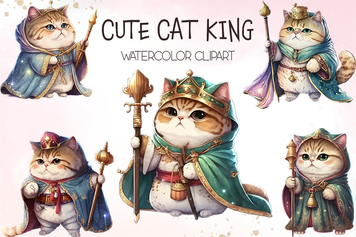 05 Files Of Cute Cat King ClipArt Animal Sublimation Graphic | Inspire ...