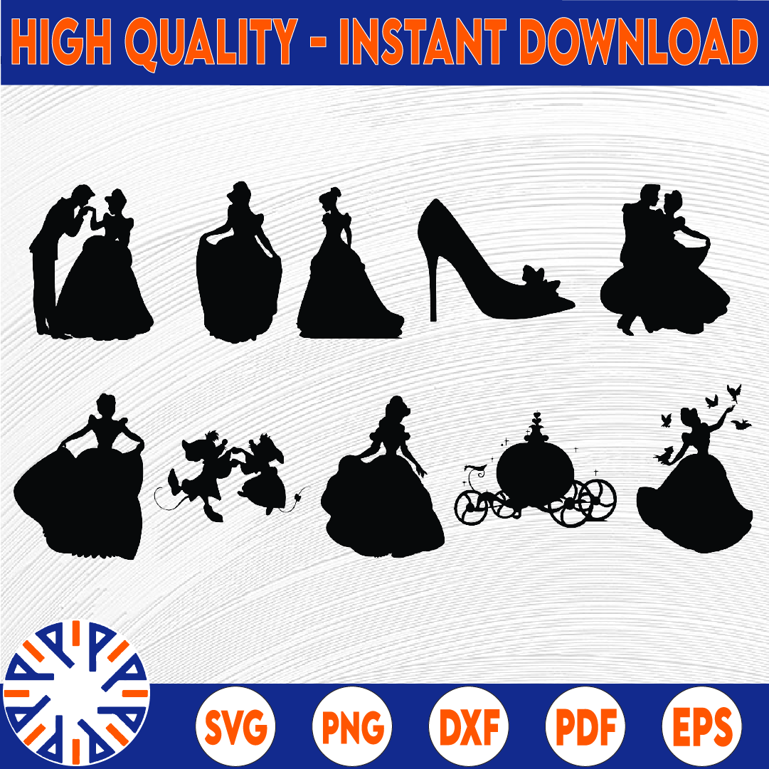 Cinderella SVG cut files, Cinderella silhouettes, instant do | Inspire ...