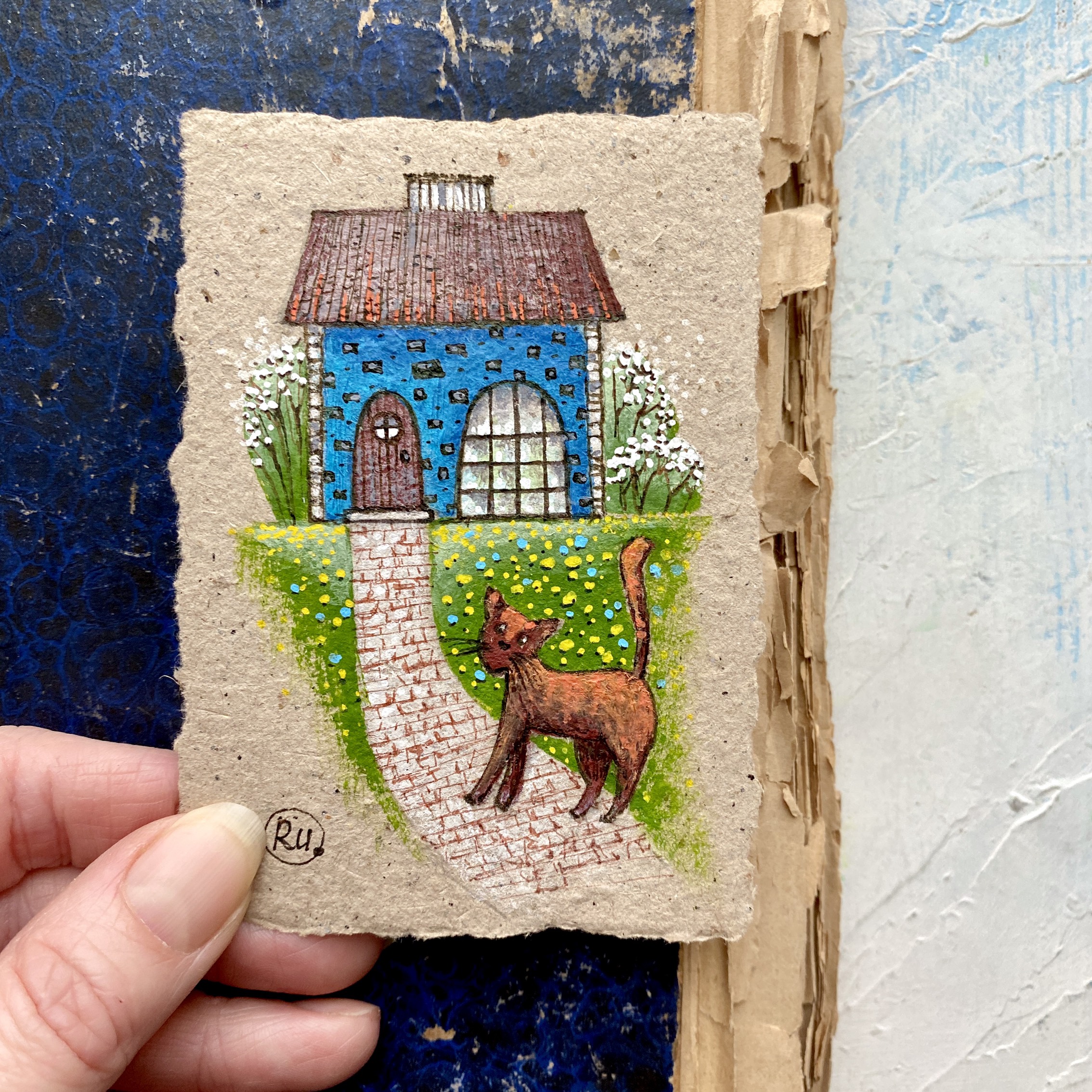 Red cat painting Tiny Original art Kitty artwork on handmade | Inspire ...