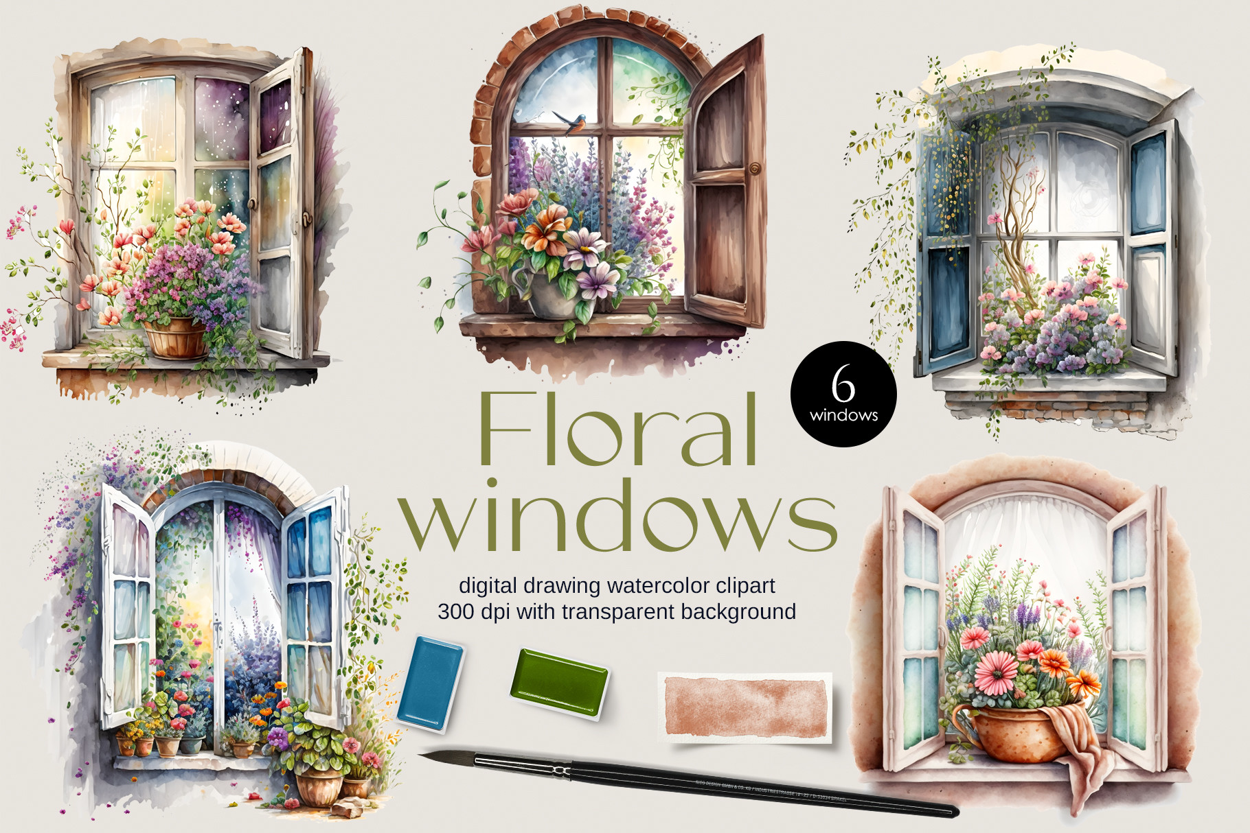 06 Designs Of Vintage Watercolor Floral Windows Clipart Flow - Inspire ...