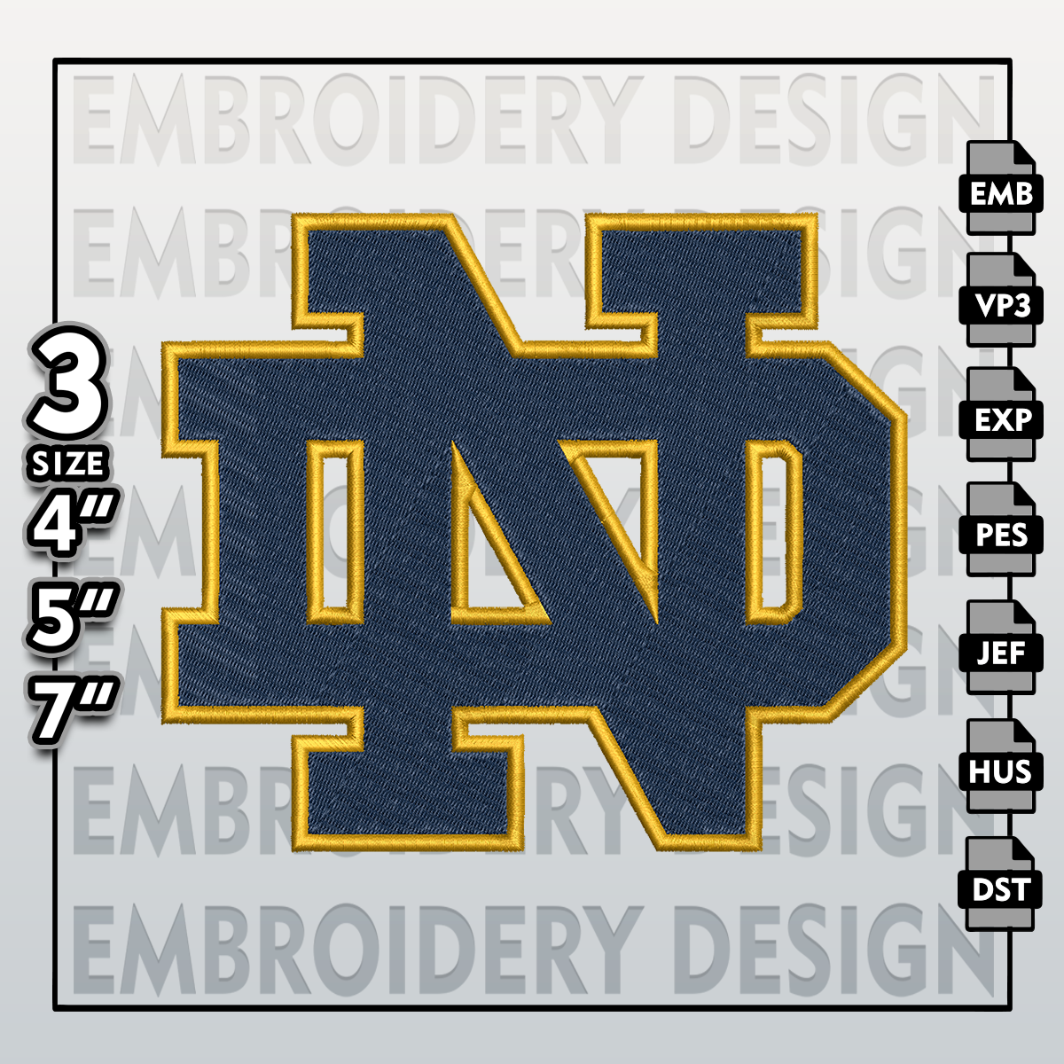 Notre Dame Fighting Irish Embroidery Files, NCAA Logo Embroi - Inspire ...