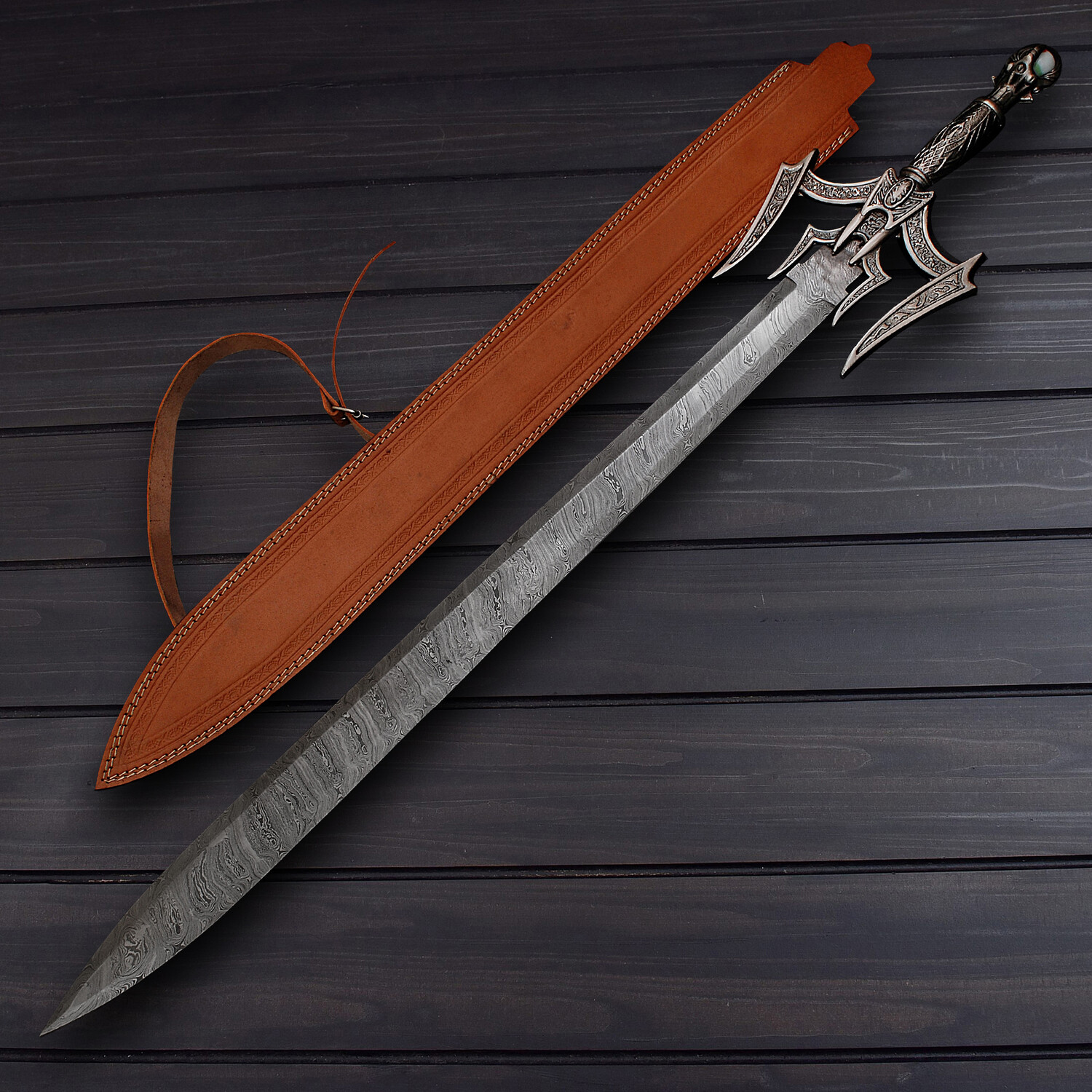 custom handmade damascus steel LUCIENDAR SWORD with leather | Inspire ...