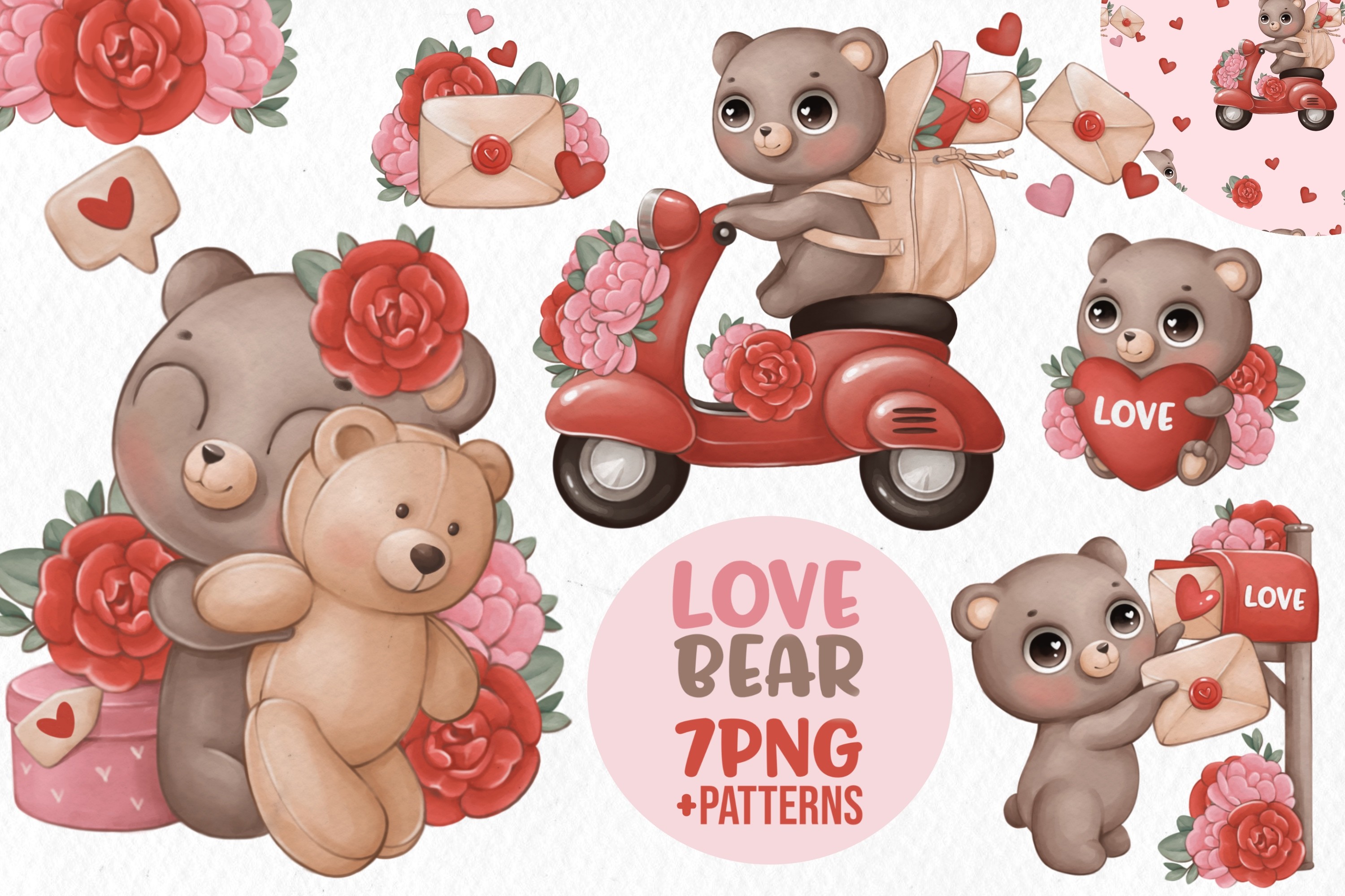 7 Set Valentines Day Bear Couple PNG Valentine Animal Sublim - Inspire ...