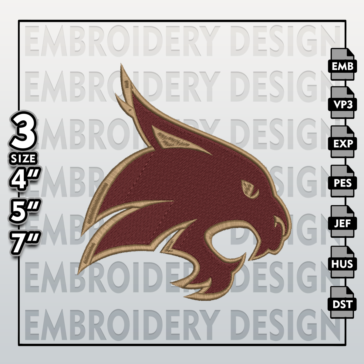 Texas State Bobcats Embroidery Files, NCAA Logo Embroidery D | Inspire ...