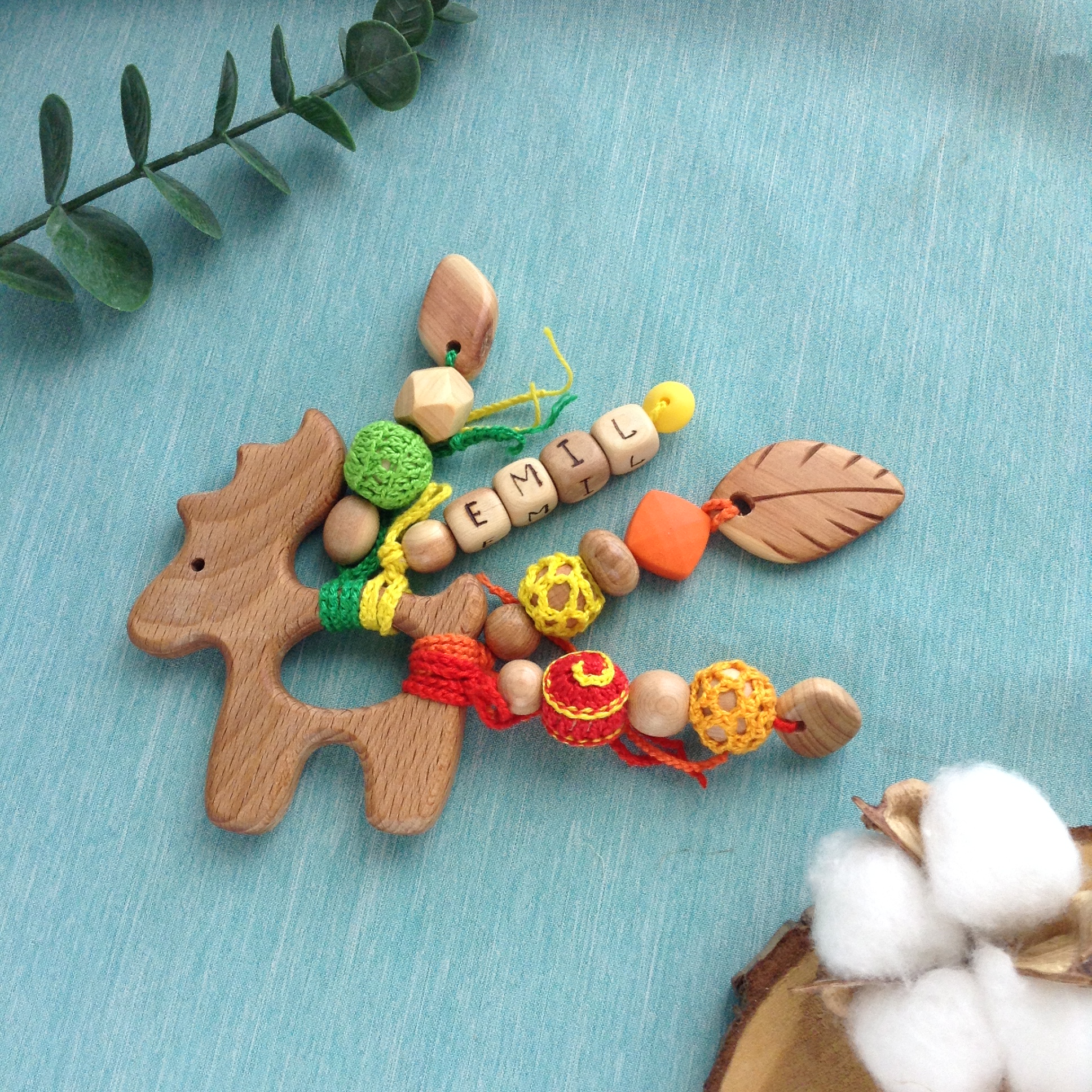 Personalised baby toy wooden rattle deer elk with name woodl | Inspire ...