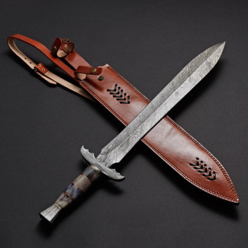 Custom Handmade Damascus Steel Double Edges Viking Sword, Hu | Inspire ...