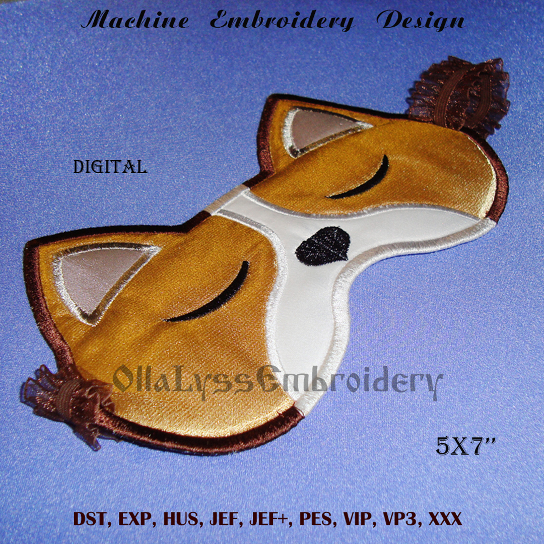 Corgi Sleeping Mask ITH machine embroidery design - Inspire Uplift