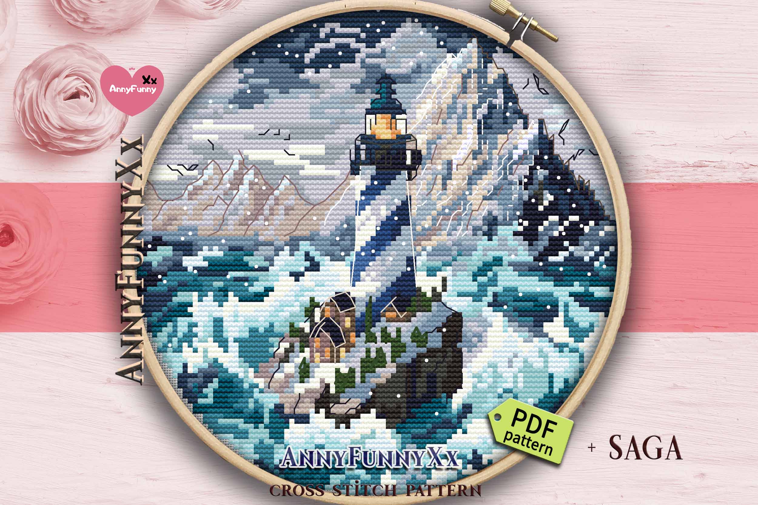 Ice lighthouse cross stitch pattern PDF, lighthouse, landsca - Inspire ...