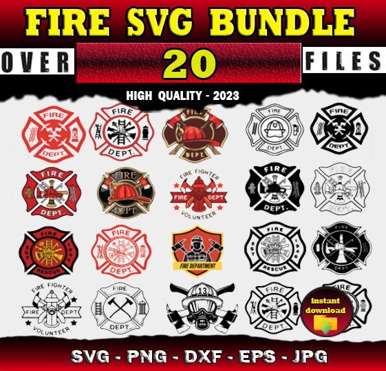20 Fire Department SVG Firefighter SVG Bundle - SVG, PNG, DX | Inspire ...