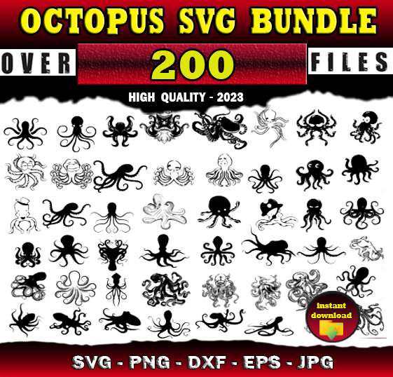 200 Octopus SVG Bundle Octopus Cut File - SVG, PNG, DXF, EPS | Inspire ...