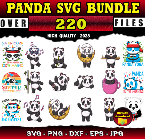 220 Panda SVG Panda Clipart - SVG, PNG, DXF, EPS, PDF Files | Inspire ...