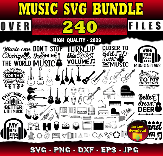 240 Music SVG Bundle Musical Instruments - SVG, PNG, DXF, EP | Inspire ...