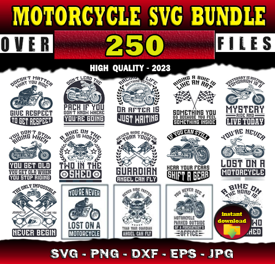 250 Motorcycle SVG Bundle Motorbike SVG - SVG, PNG, DXF, EPS | Inspire ...