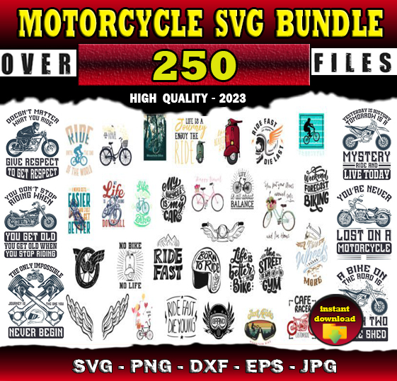 250 Motorcycle SVG Bundle Motorbike SVG - SVG, PNG, DXF, EPS | Inspire ...