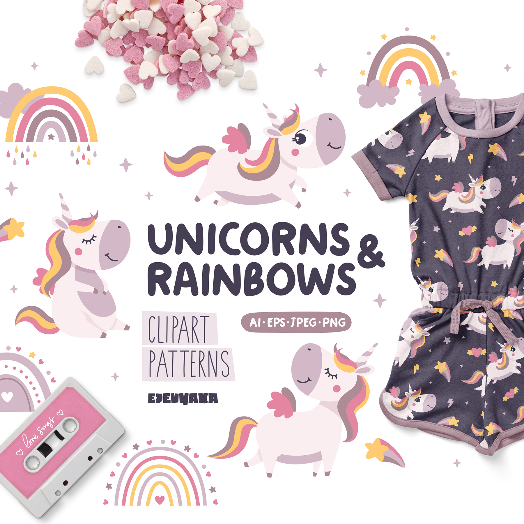 Unicorn clipart, Unicorn Digital Paper, Rainbow Clipart, Rai | Inspire ...