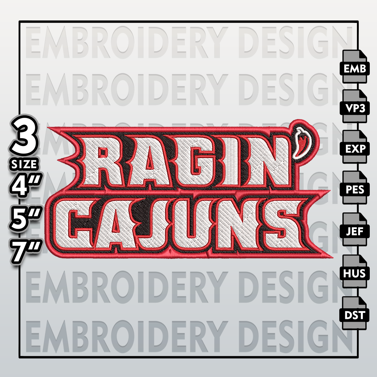 Louisiana Ragin Cajuns Embroidery Files, NCAA Logo Embroider | Inspire ...