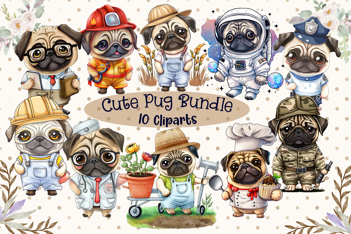 10 Clipart Fantastic Pug Puppy Clipart Animal Love Sublimati | Inspire ...