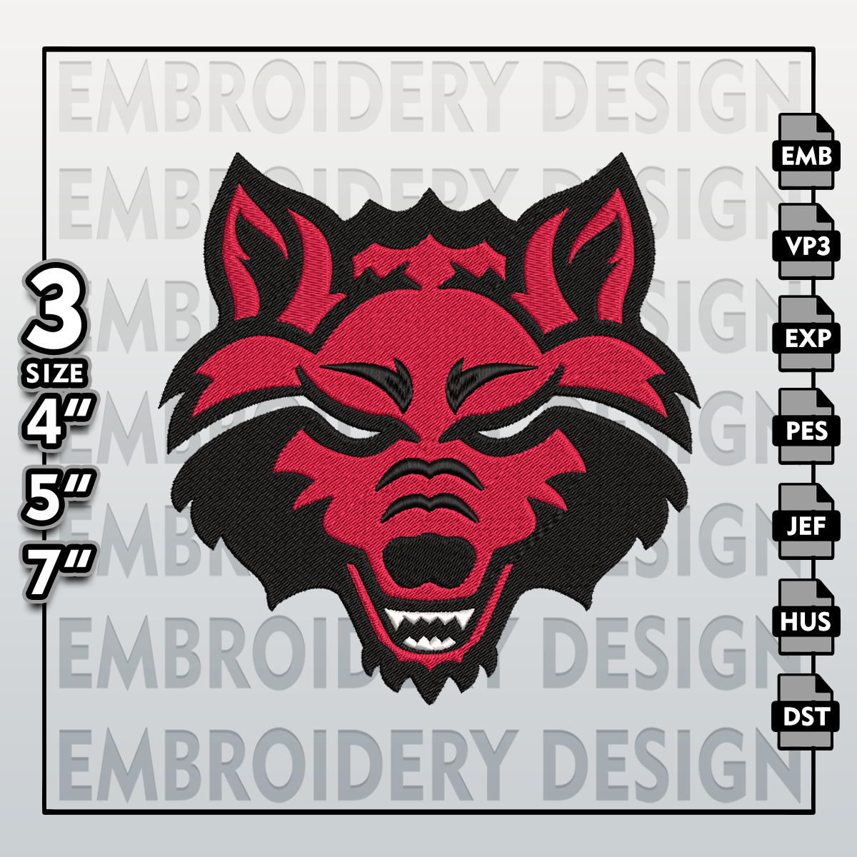 Arkansas State Red Wolves Embroidery Files, NCAA Logo Embroi - Inspire ...
