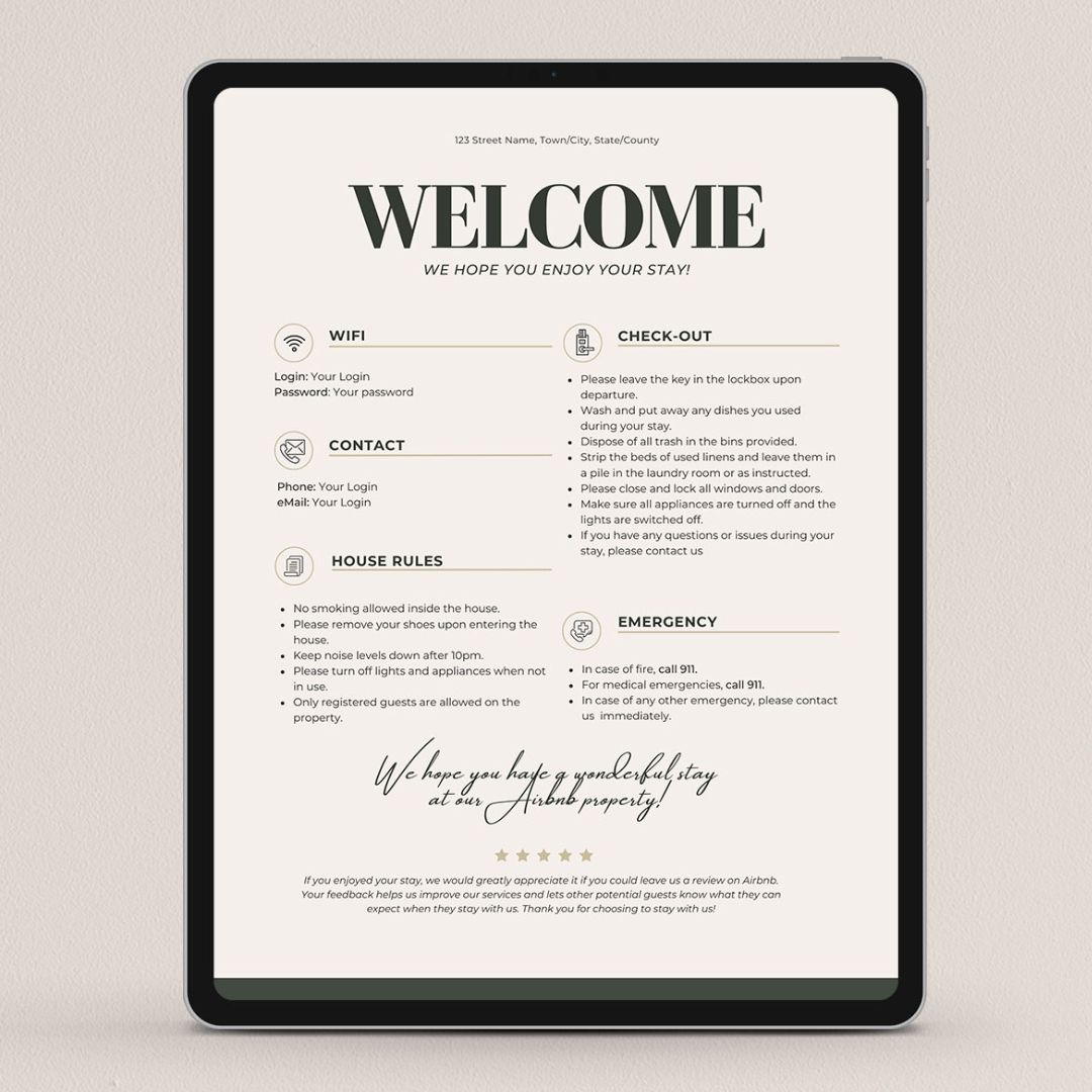 Minimalist One-Page Welcome Sign for Airbnb or VRBO Hosts: H | Inspire ...