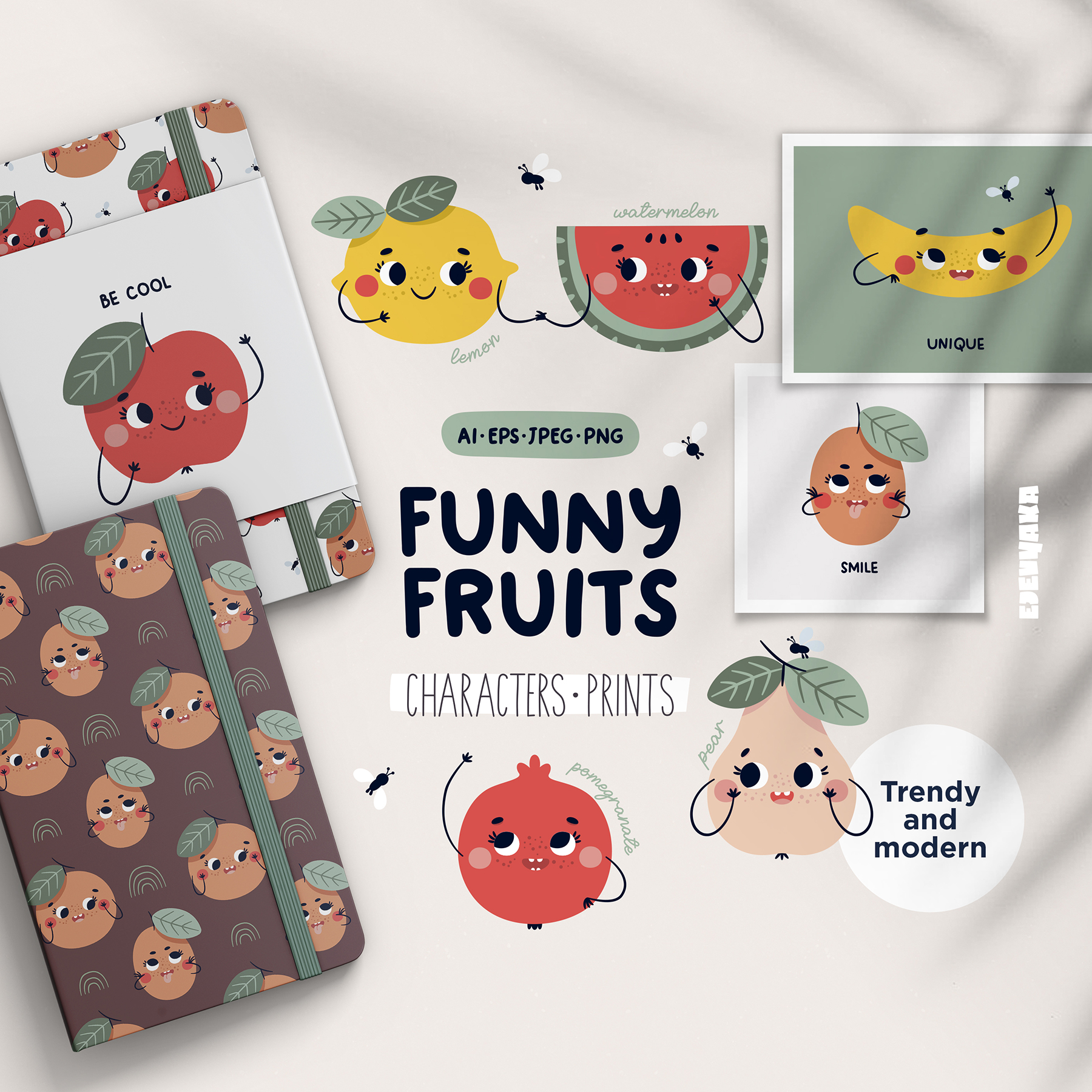 Funny Fruits Clipart, Fruit Character, Kids Poster, Fruit pn | Inspire ...