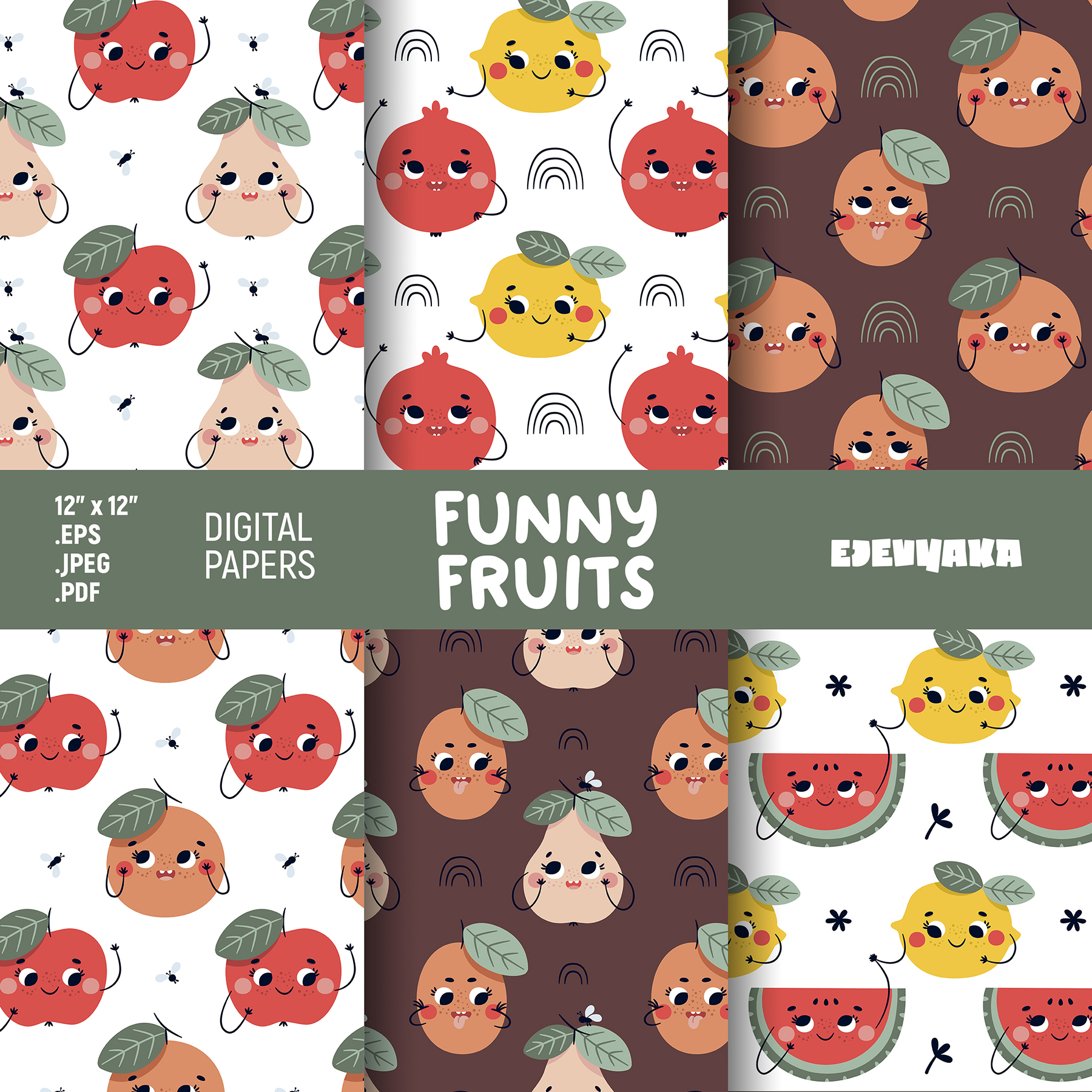 Funny Fruits Digital Paper, Fruit Seamless Pattern, Kids Fru | Inspire ...