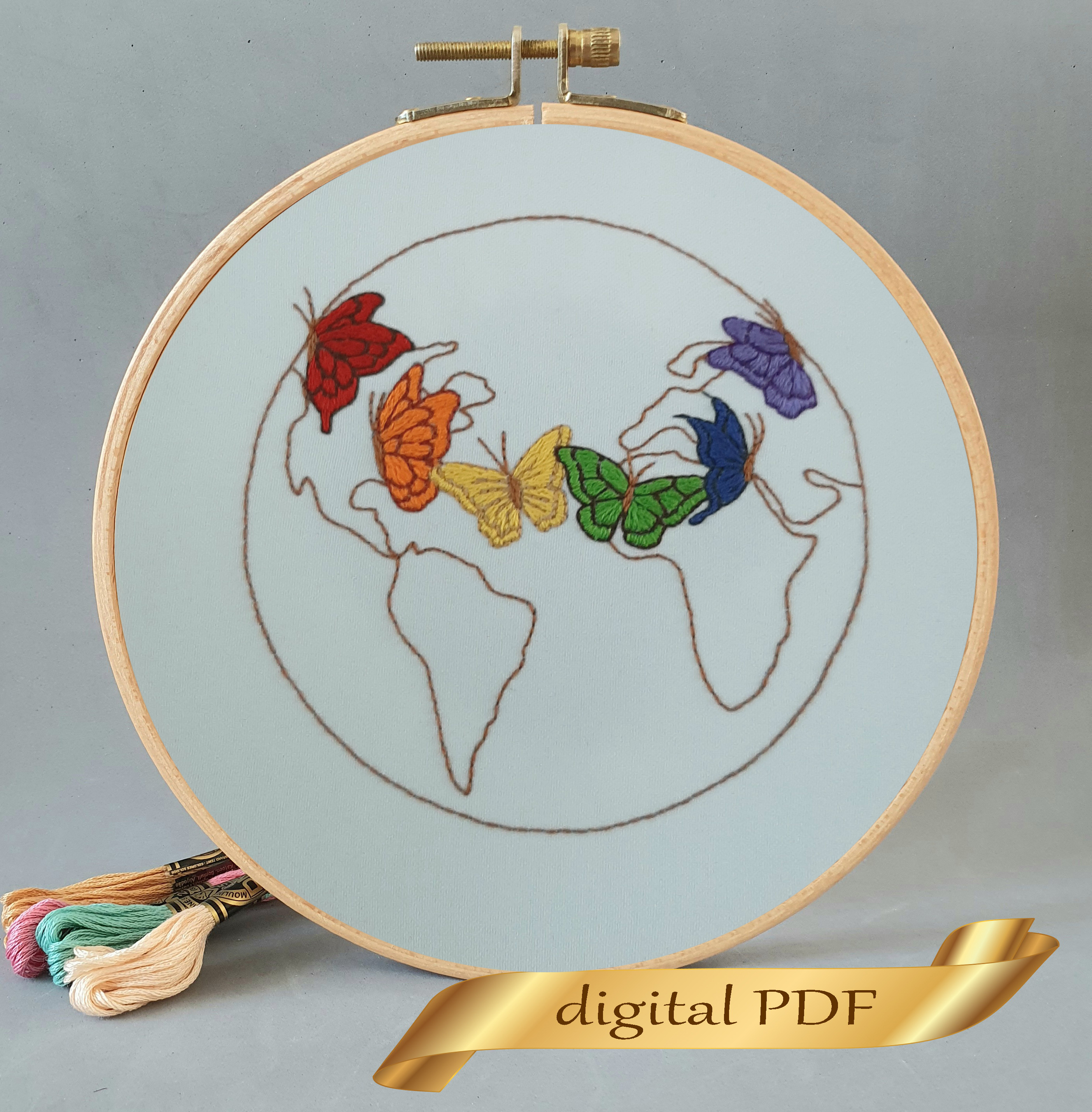 Butterflies in the world pattern pdf embroidery, Easy embroi | Inspire ...