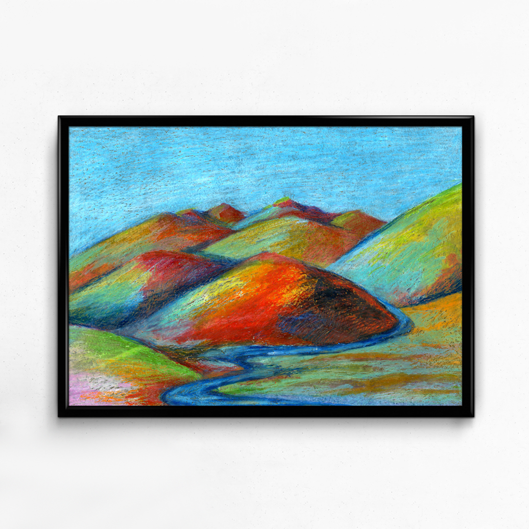 Bright hills Mountain landscape Oil pastel Digital file | Inspire Uplift