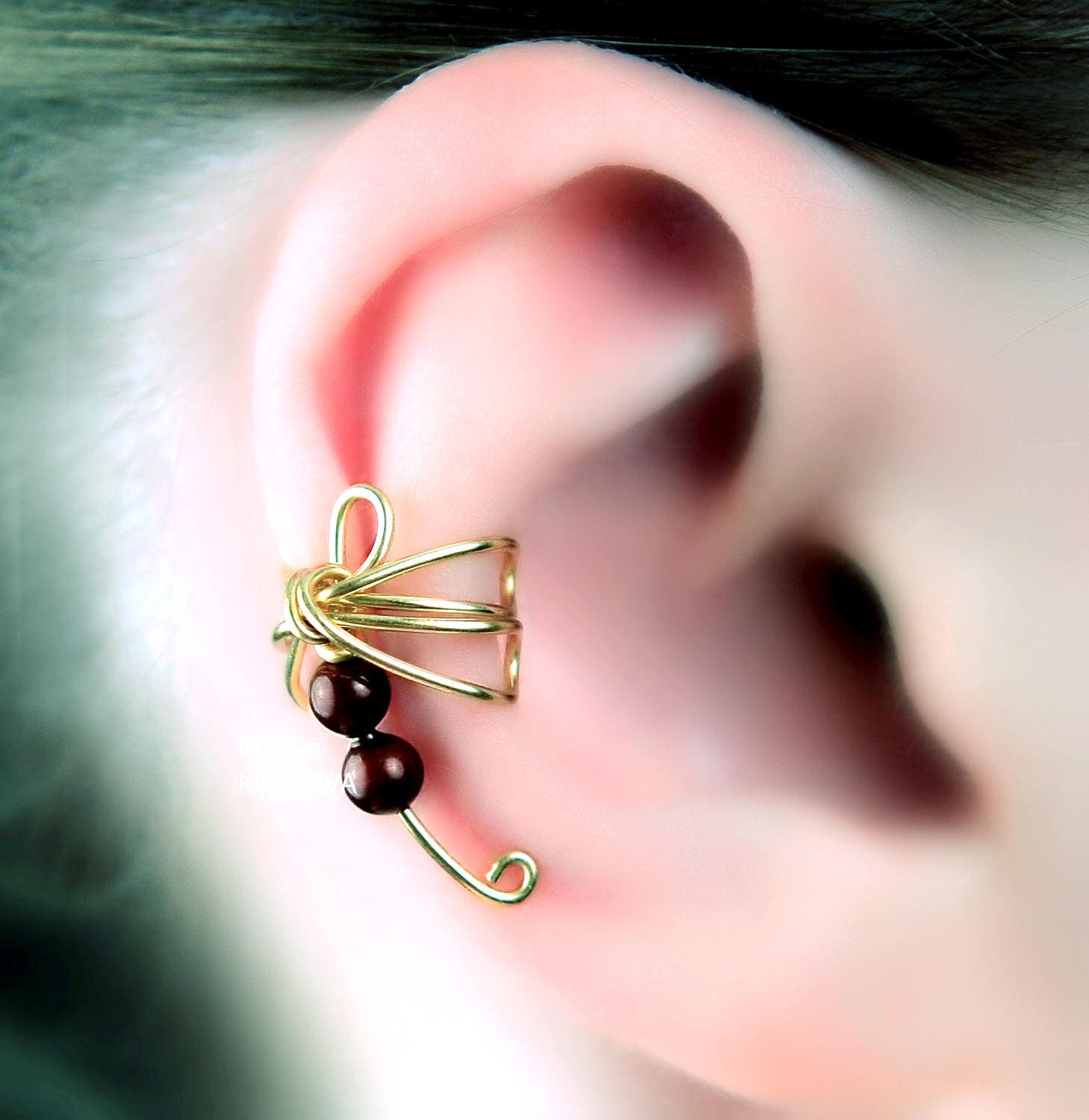 No Piercing Conch Fly Ear Cuff Gold Wine Dragonfly cartilage - Inspire ...