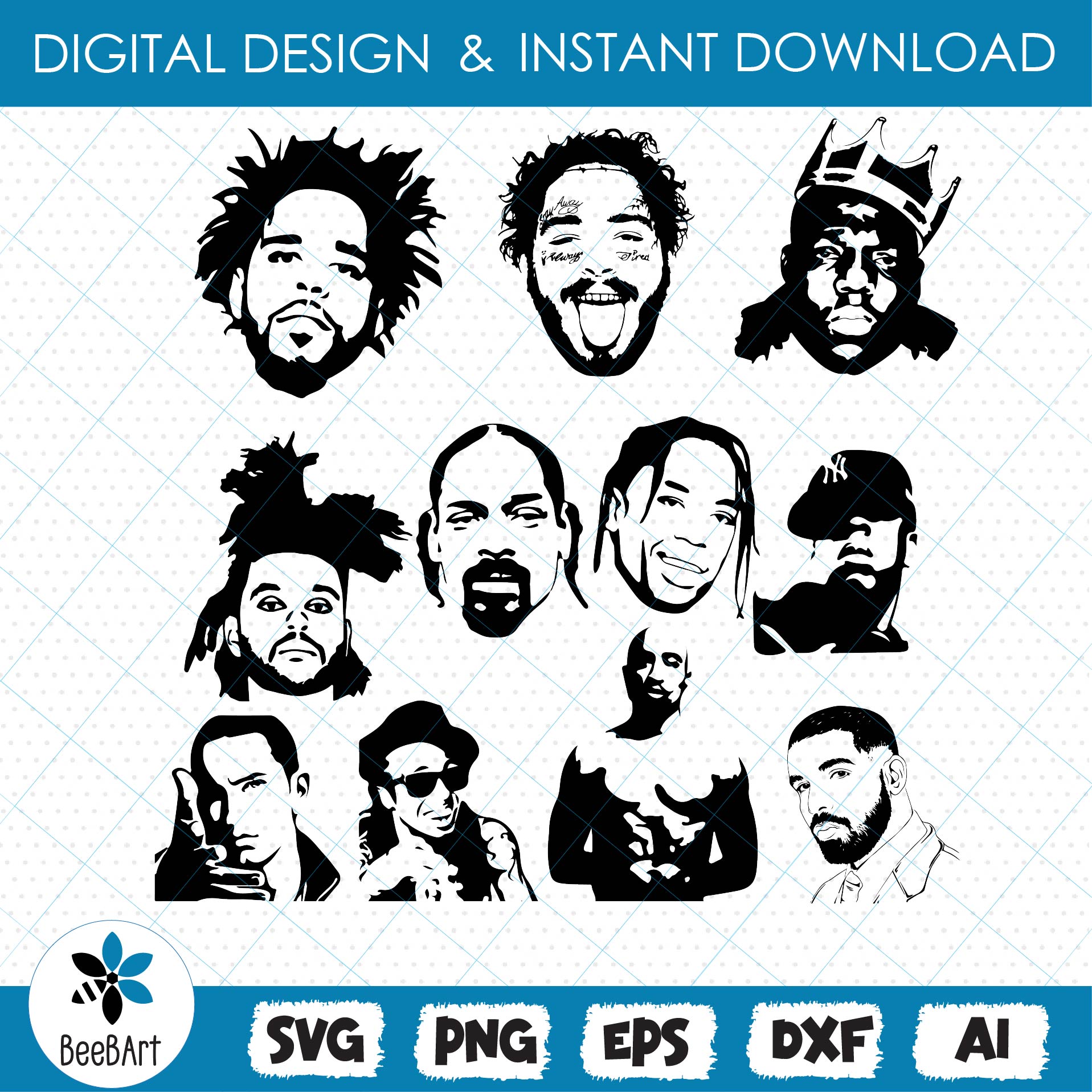 Designs inspired by Rappers SVG PNG JPG Design Pack Hip Hop | Inspire ...