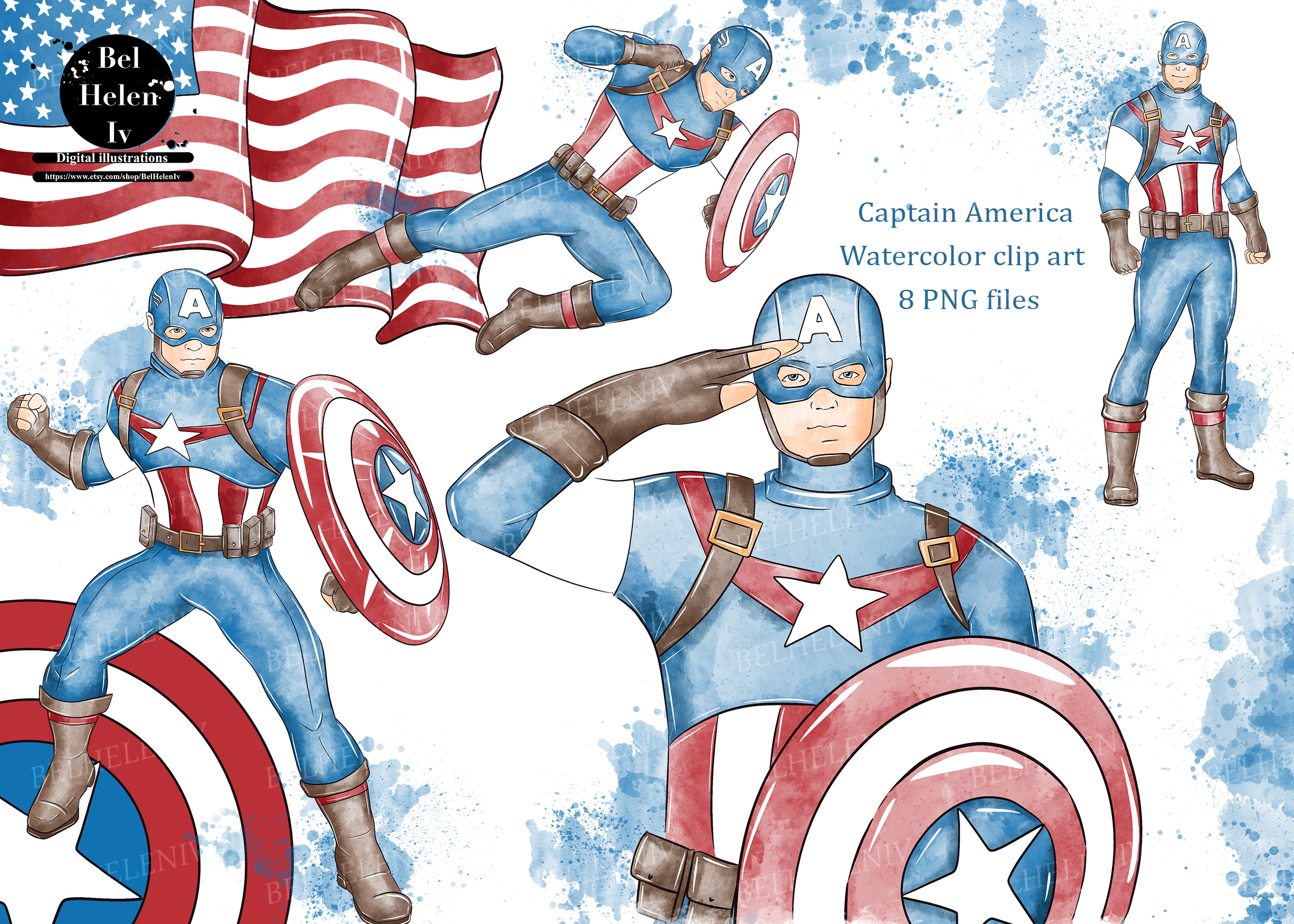 watercolor Clip art super heroes Super Hero Captain America | Inspire ...