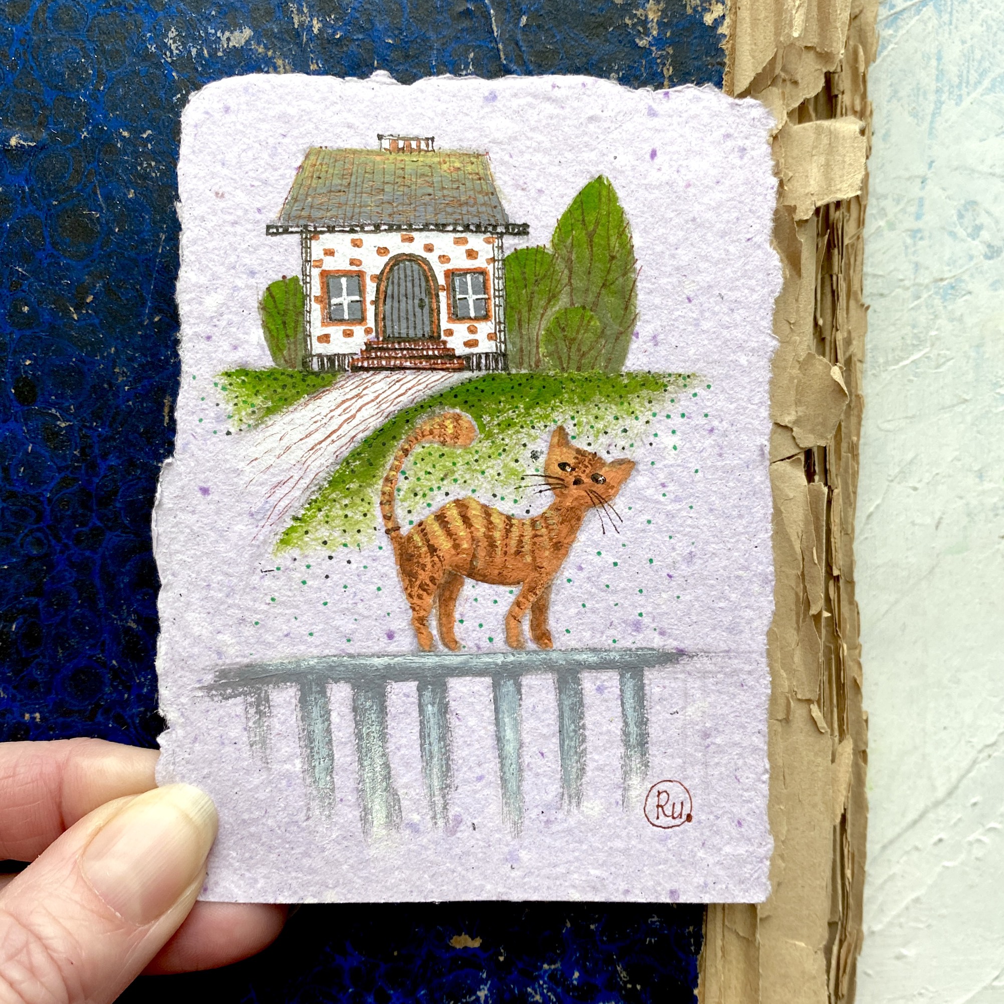 Striped cat painting Mini Original art Small artwork on hand | Inspire ...