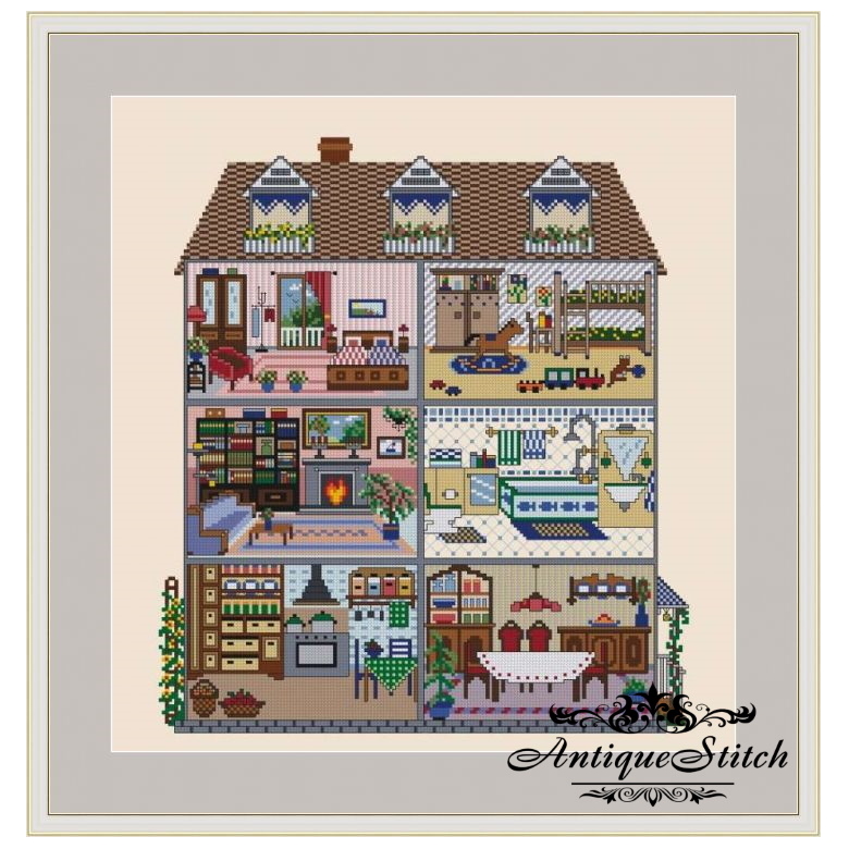 Dollhouse 3 Vintage Cross Stitch Pattern PDF Victorian House | Inspire ...