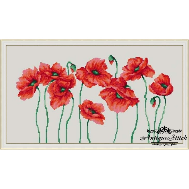 Red Poppies 67 Vintage Cross Stitch Pattern PDF Garden Flowe | Inspire ...