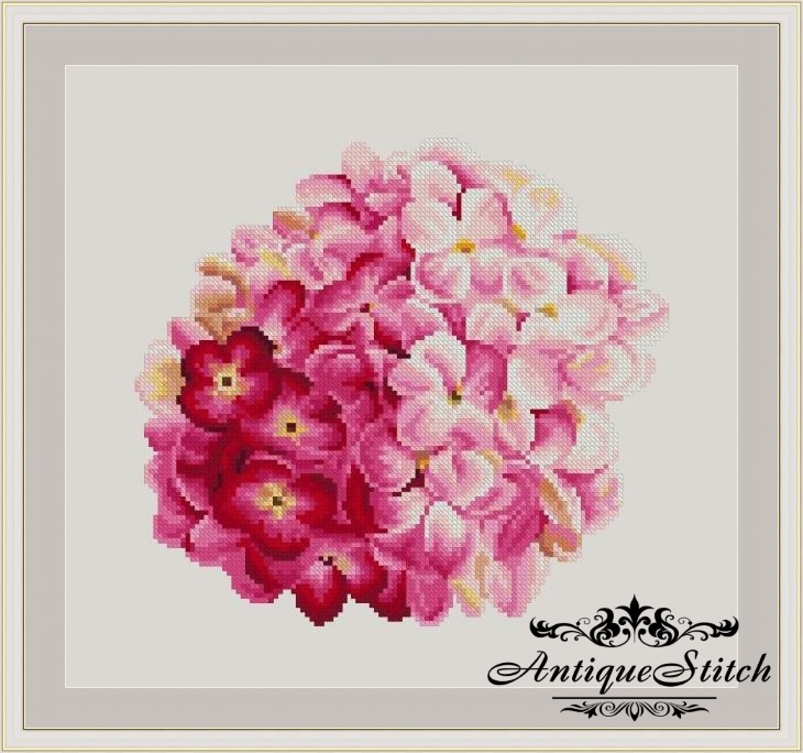 Pink Hydrangea 69 Vintage Cross Stitch Pattern PDF Garden | Inspire Uplift
