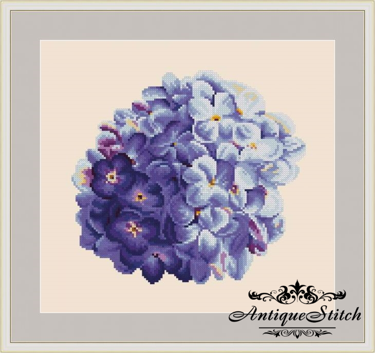 Blue Hydrangea 90 Vintage Cross Stitch Pattern PDF Garden | Inspire Uplift