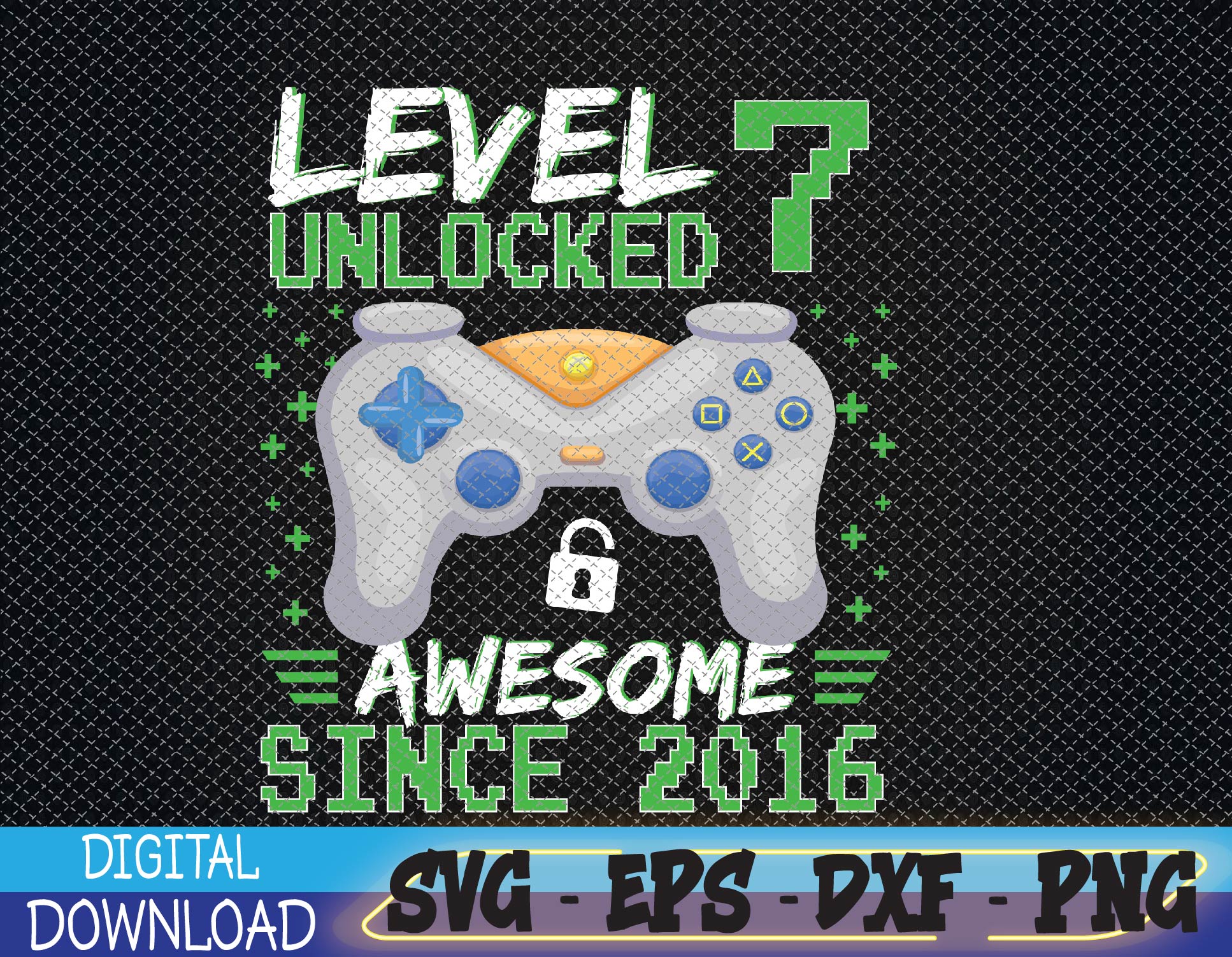 Level 7 Unlocked Awesome 2016 Video Game 7th Birthday Gamer | Inspire ...