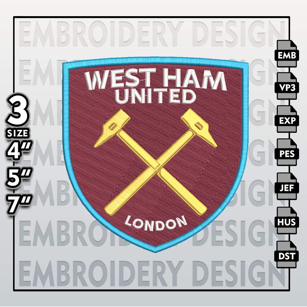 West Ham Embroidery Designs, West Ham FC Logo Embroidery Fil | Inspire ...