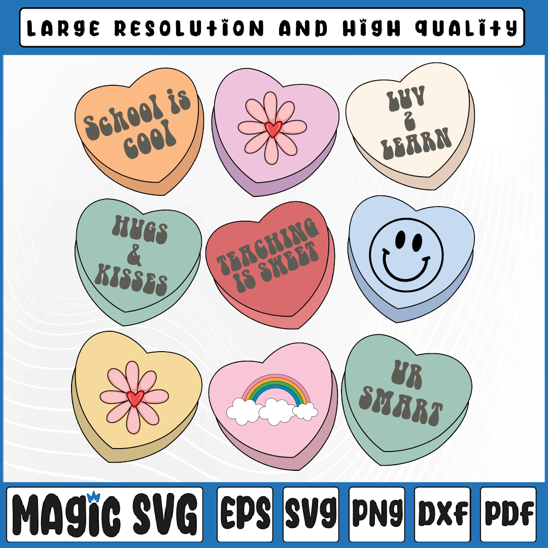 Conversation Hearts Groovy Valentines Day Cute Teacher Svg,C | Inspire ...