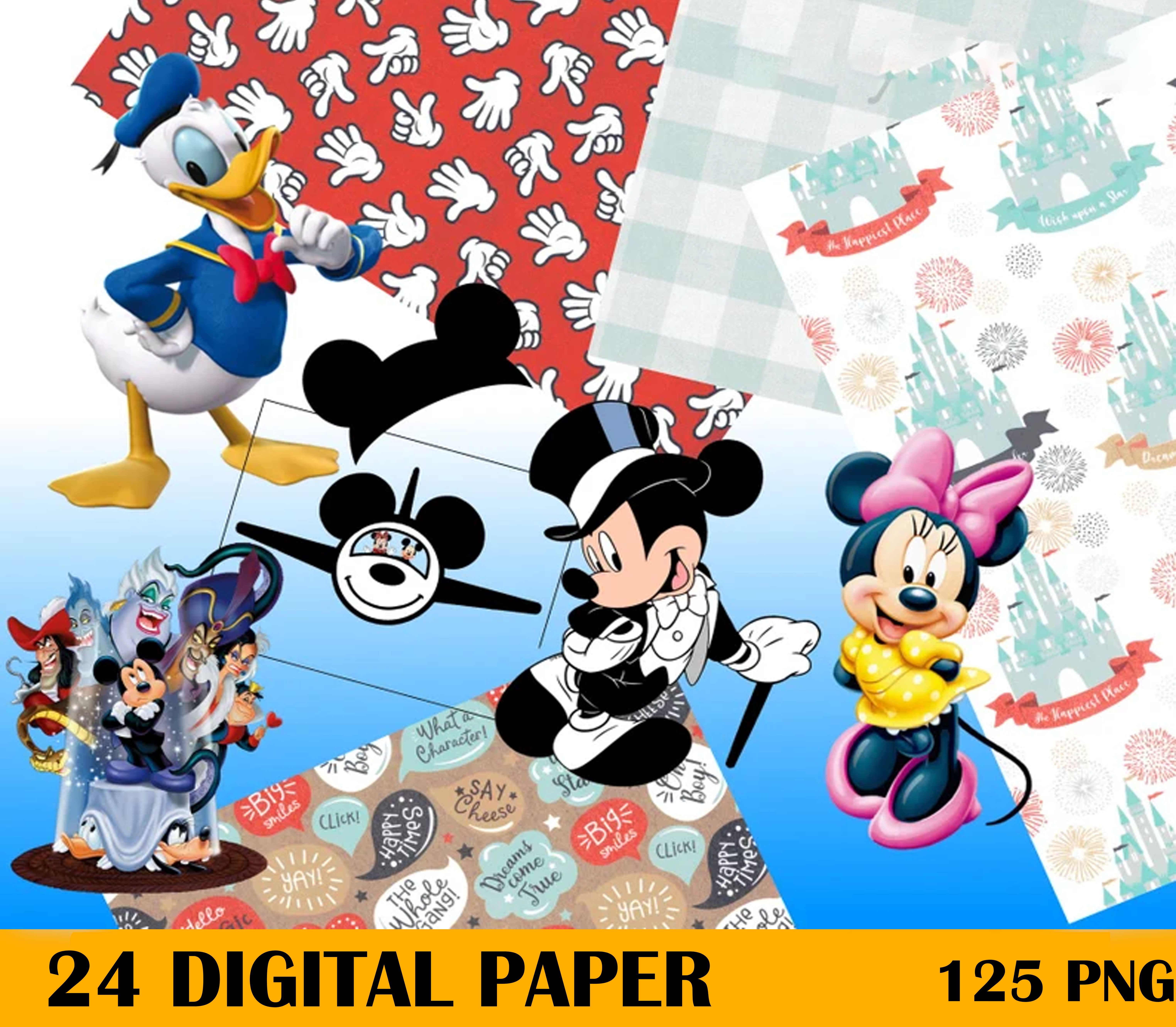 24 Digital Paper Mickey Mouse And Minnnie Mouse Png, 125 Mic - Inspire ...