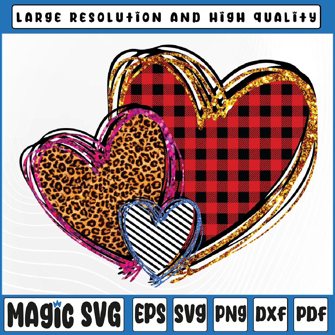 Girls Valentines Day Hearts Love Leopard Plaid Png, Three He - Inspire ...