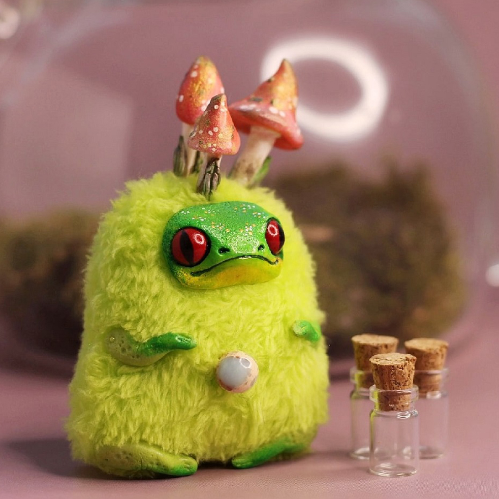 Art doll collectible frog and mushroom toy handmade fluffy c | Inspire ...