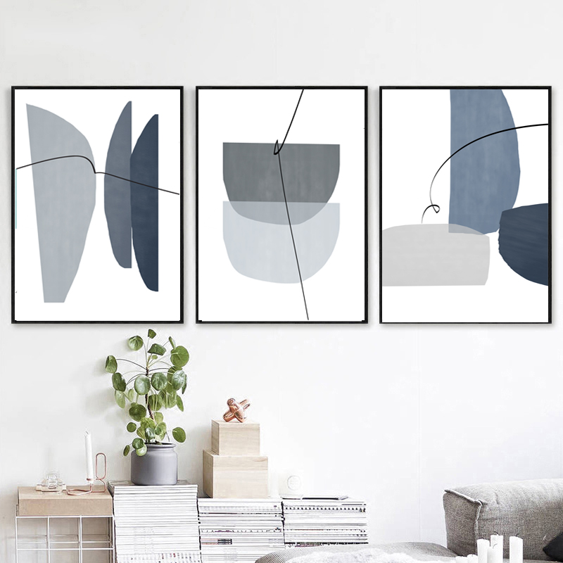 Abstract Print Blue Art Triptych Navy Gray Wall Art 3 Piece - Inspire ...