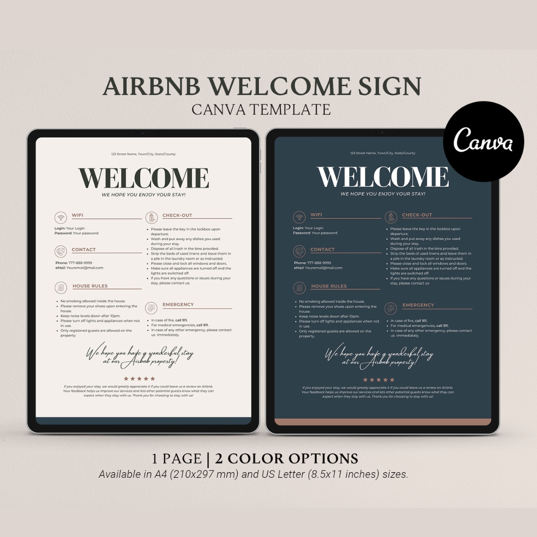 Editable Welcome Sign template for Airbnb VRBO Hosts, 2 colo - Inspire ...