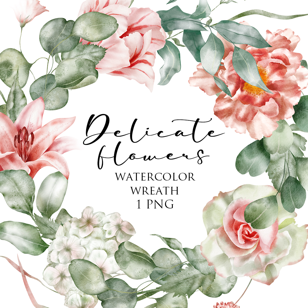 Watercolor floral clipart - Pink flowers frames, wreath, gre | Inspire ...