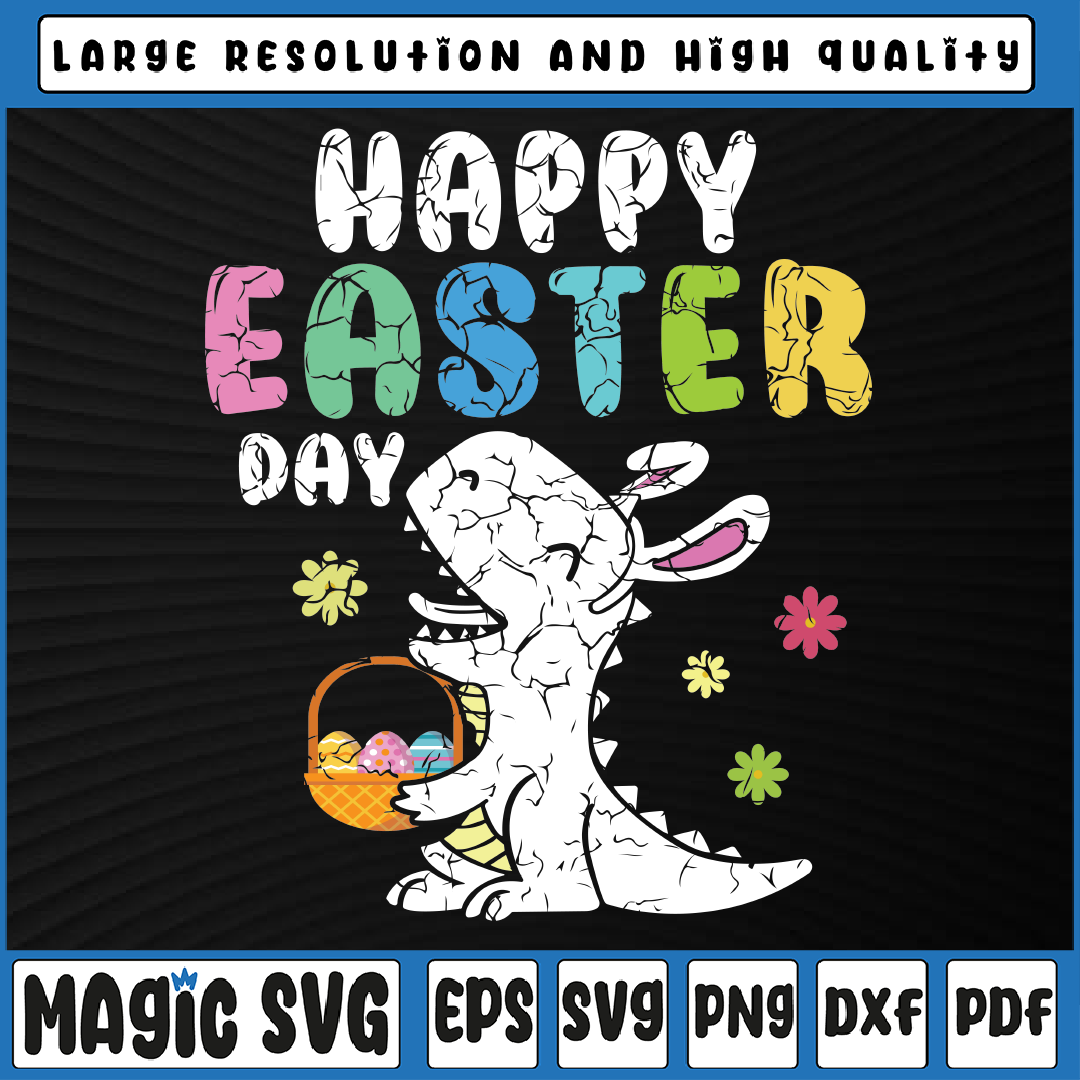 Eggs Basket Bunny T Rex Dinosaur Svg, Happy Easter Day Svg, | Inspire ...