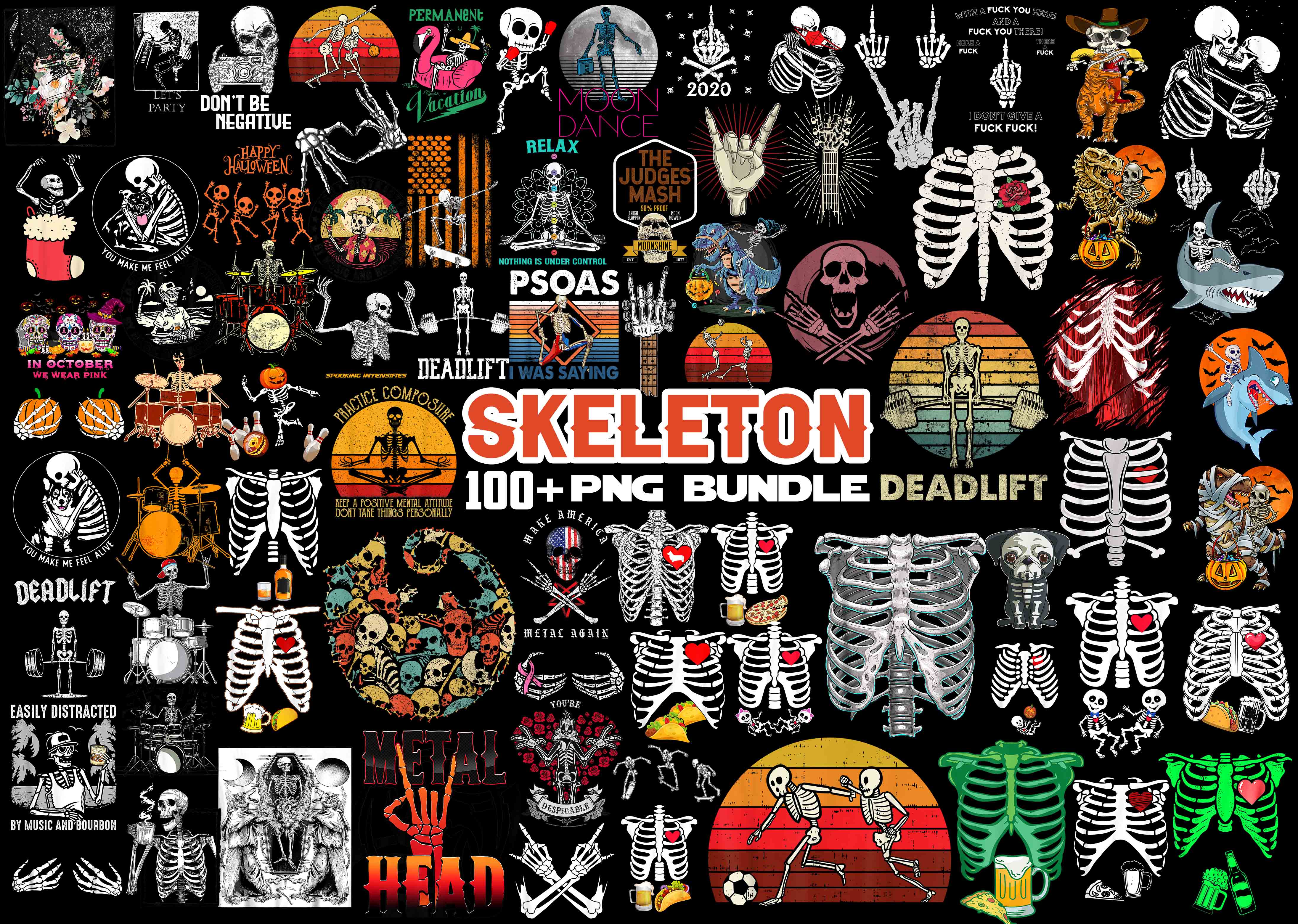 Skeleton Png Sublimation Design Bundle, Hand Drawn Skeleton | Inspire ...