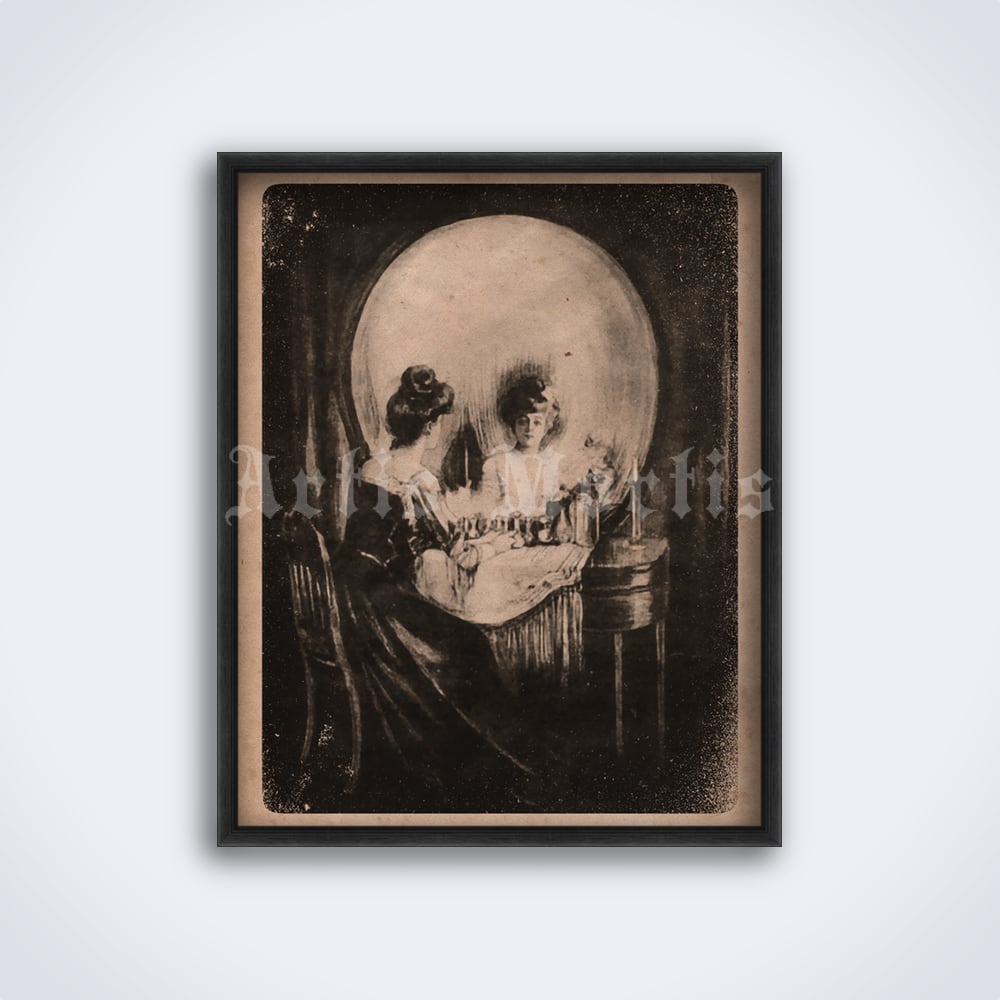 Girl and Skull in a mirror optical illusion gothic dark prin | Inspire ...