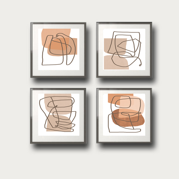 Abstract Line Art Modern Artwork Beige Wall Art Set Of 4 Pic | Inspire ...