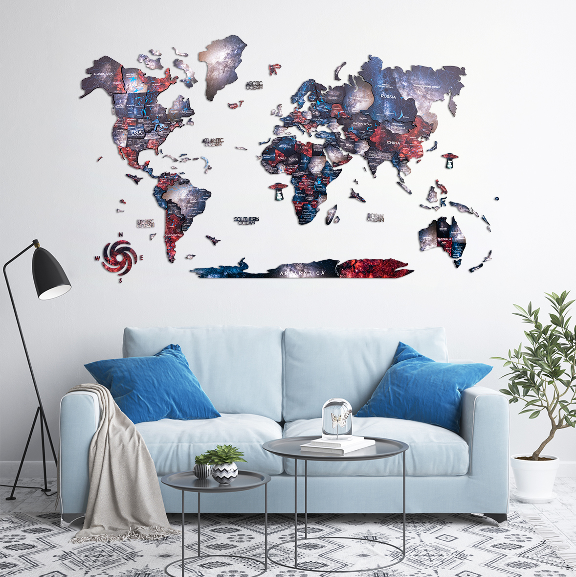 Space Wall Art, 3D World Map Art Design, Travel Map, Wall De - Inspire ...