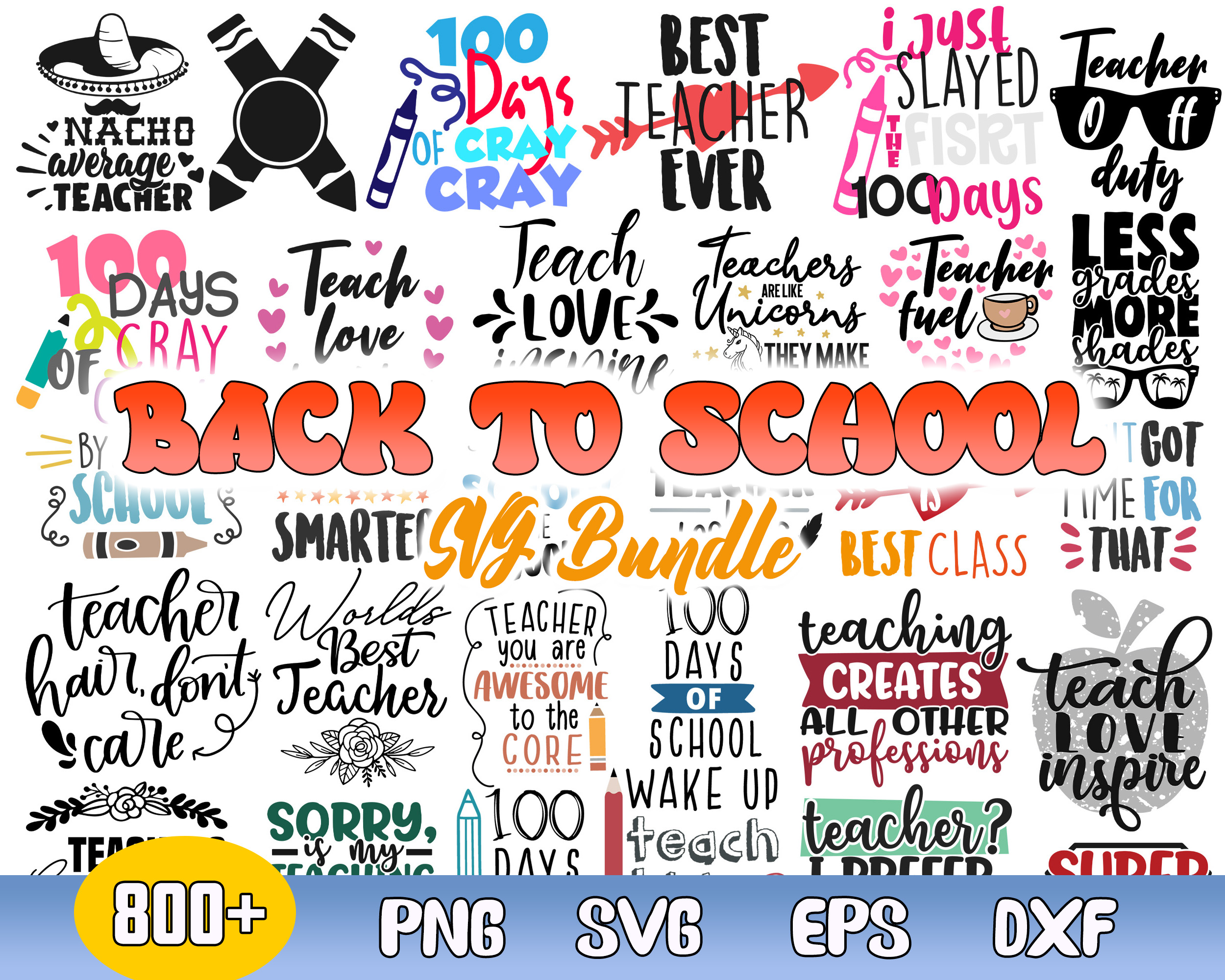 Back To School Bundle Svg, Teacher Svg, 100th Days Of School | Inspire ...